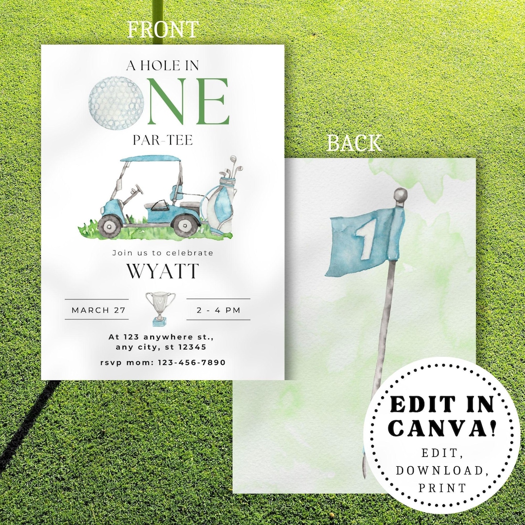 Golf First Birthday Invitation, Digital Hole in One Invitation, Hole-in ...