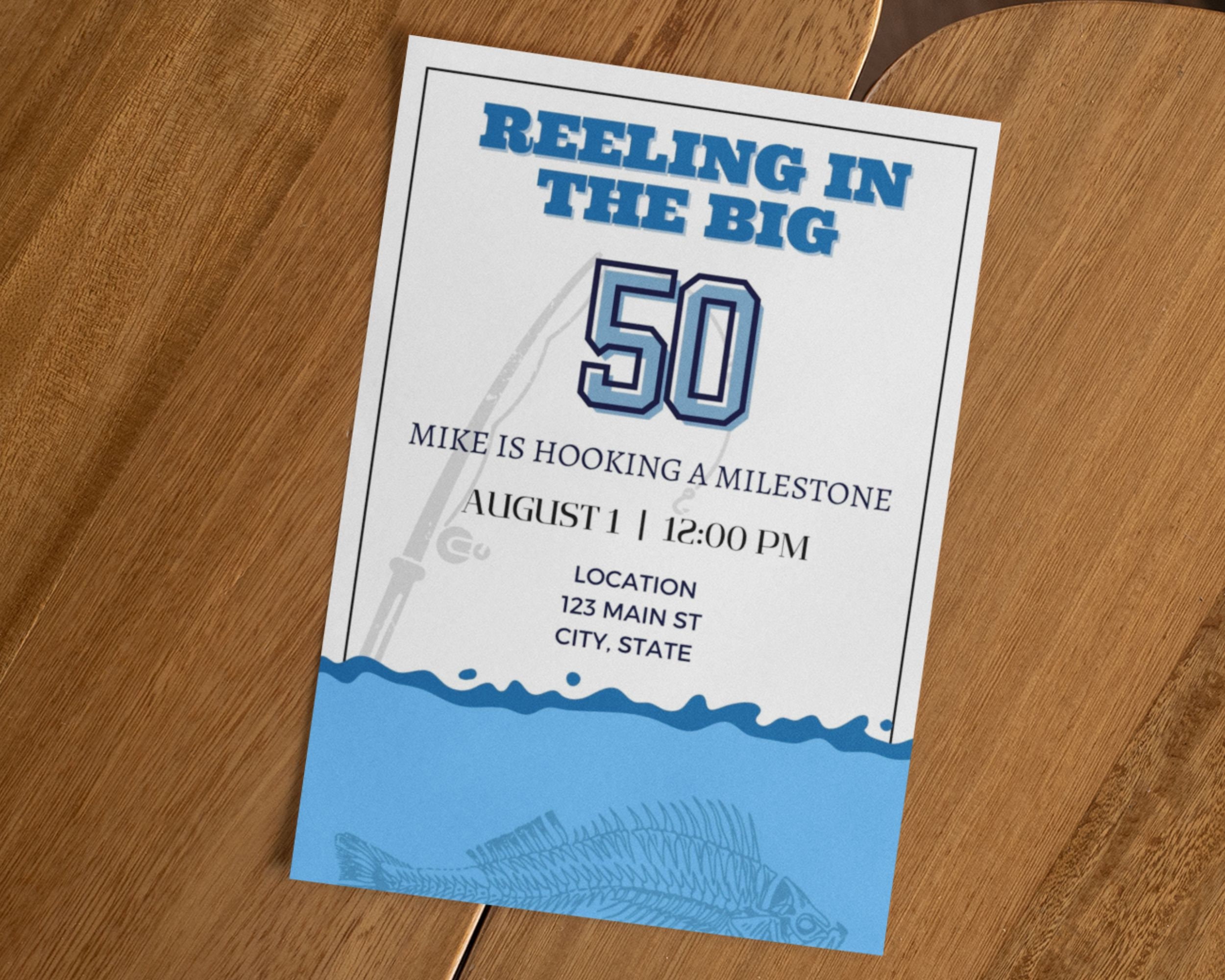 Reeling in the Big 50, Editable 50th Birthday Invitation, 50th Birthday ...