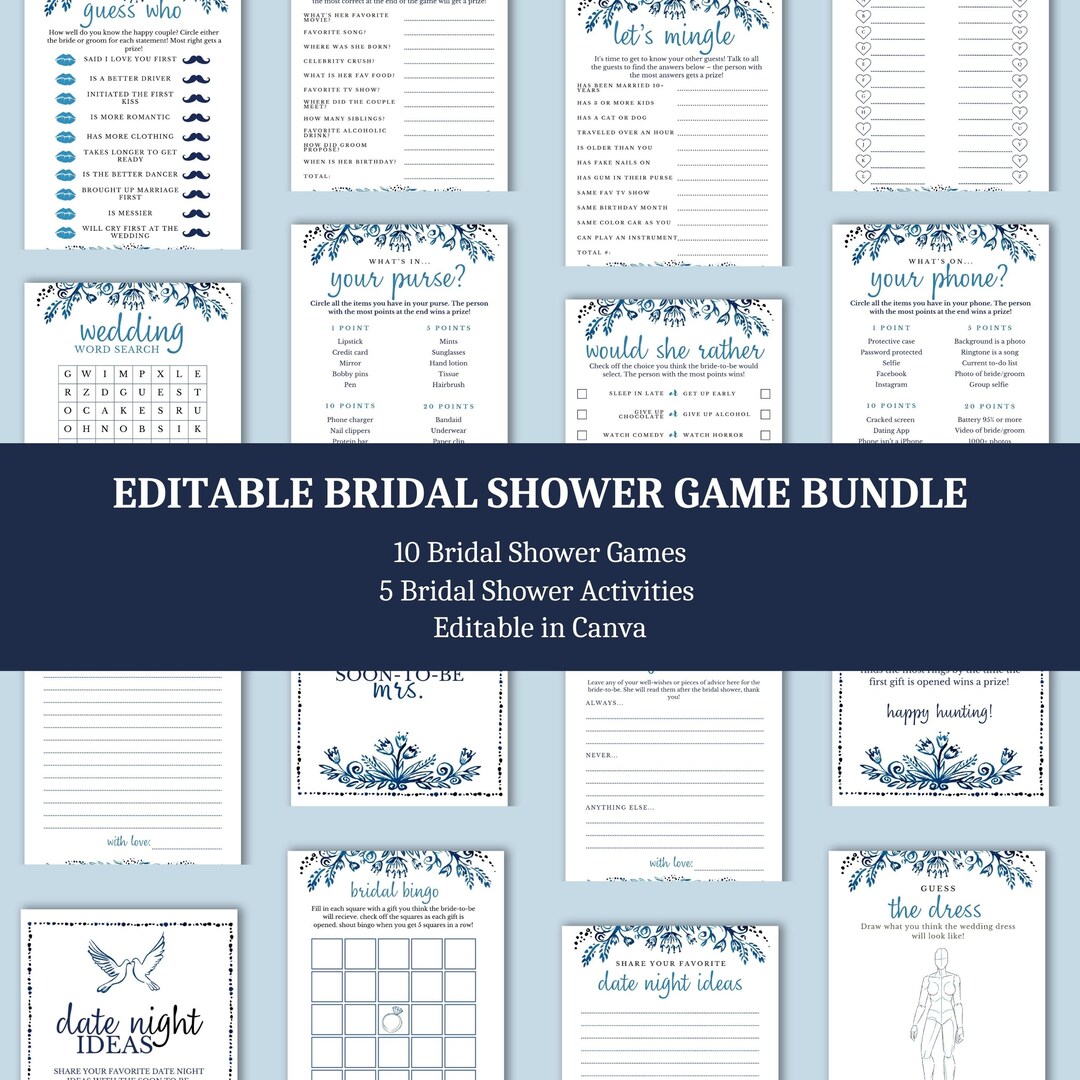 Editable Bridal Shower Game Bundle, Something Blue Theme, Editable ...