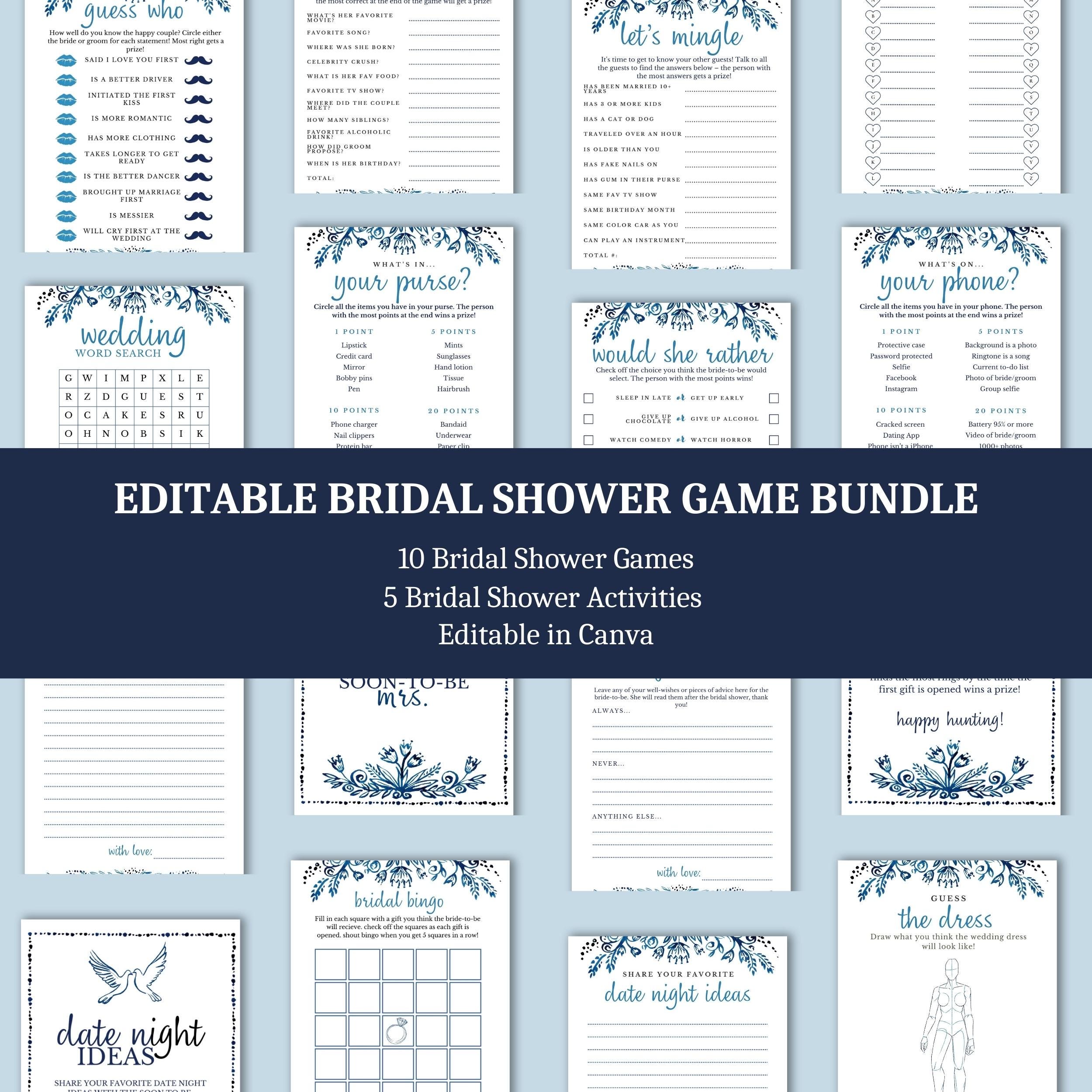 Editable Bridal Shower Game Bundle, Something Blue Theme, Editable ...