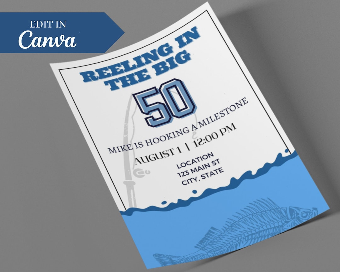 Reeling in the Big 50, Editable 50th Birthday Invitation, 50th Birthday ...