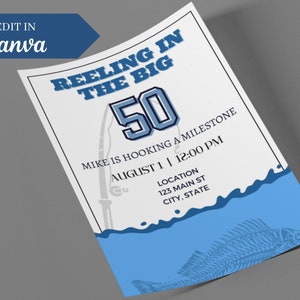 Reeling in the Big 50, Editable 50th Birthday Invitation, 50th Birthday ...
