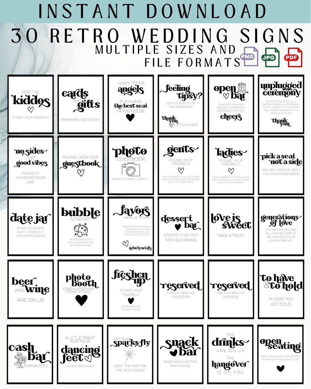 Minimalist Wedding Sign Bundle, Modern Wedding Signs Bundle, Retro ...