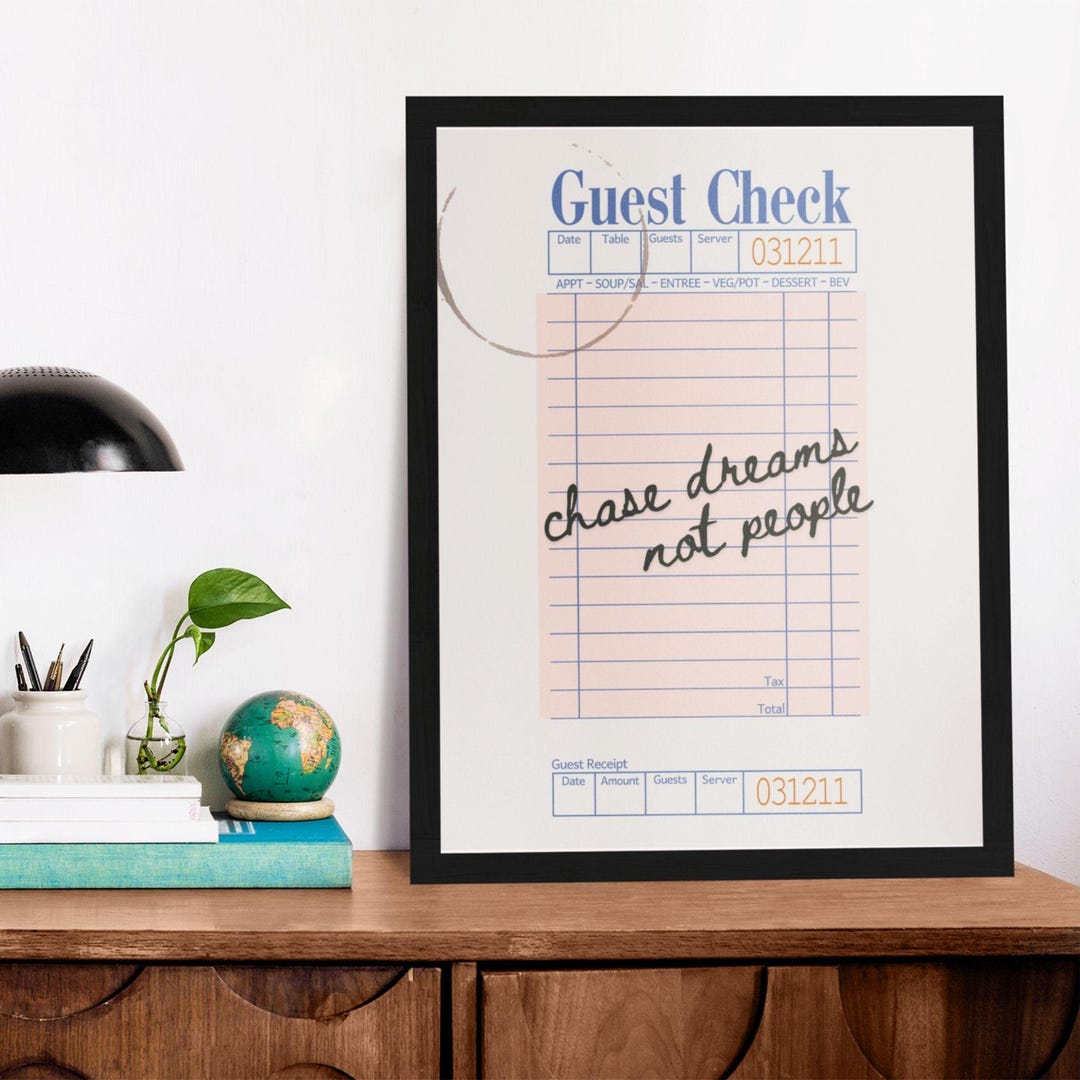 Guest Check Wall Art Print Guest Check Wall Decor Pink Guest Check ...