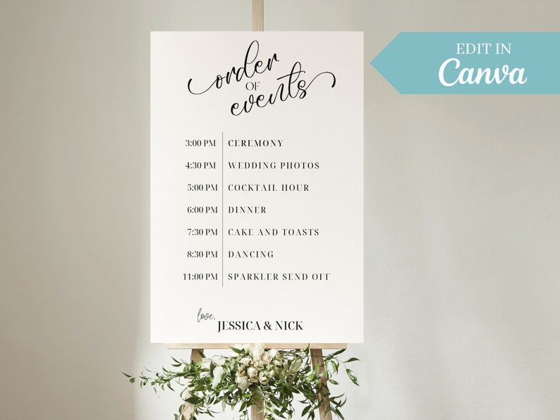 Wedding Order of Events Timeline Sign Template, Minimal Order of Events ...