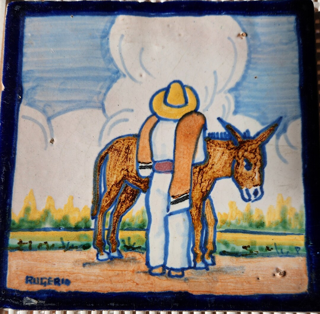 Mexican Talavera Tile by Rugerio Man Loading Burro - Etsy
