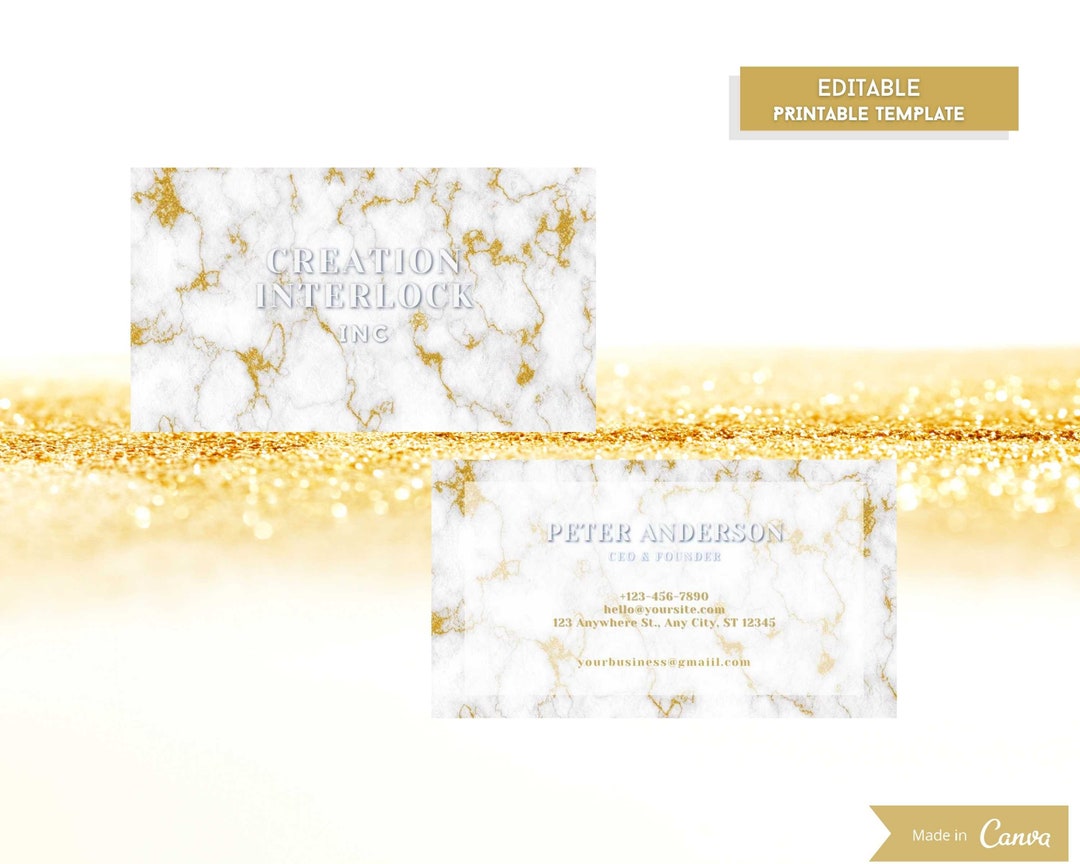 Unique Card Design Digital Marble Elegant Business Card | Gold White ...