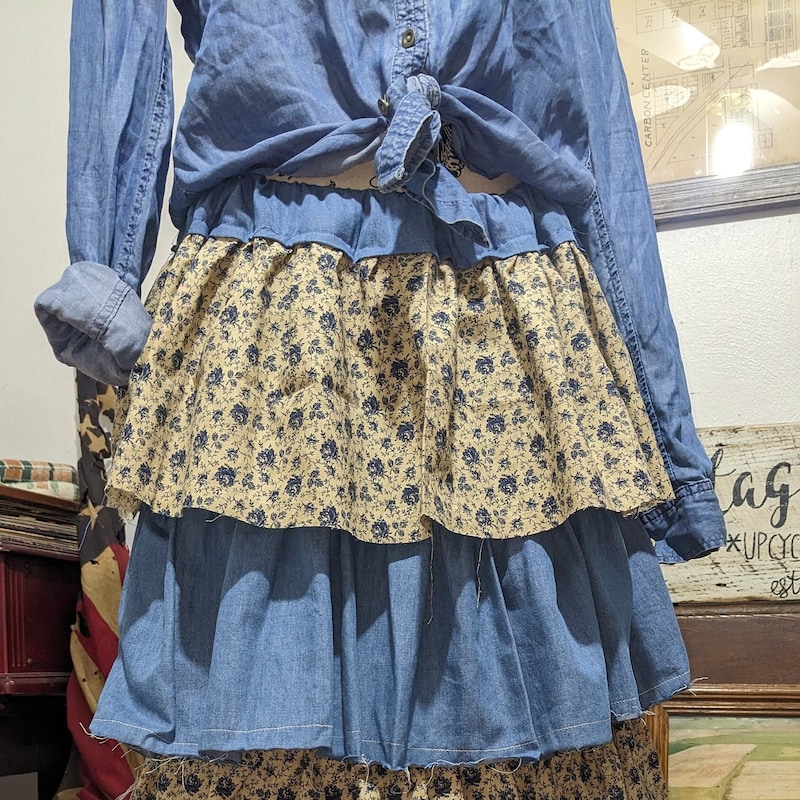 Handmade Denim Ruffle Skirt - Etsy