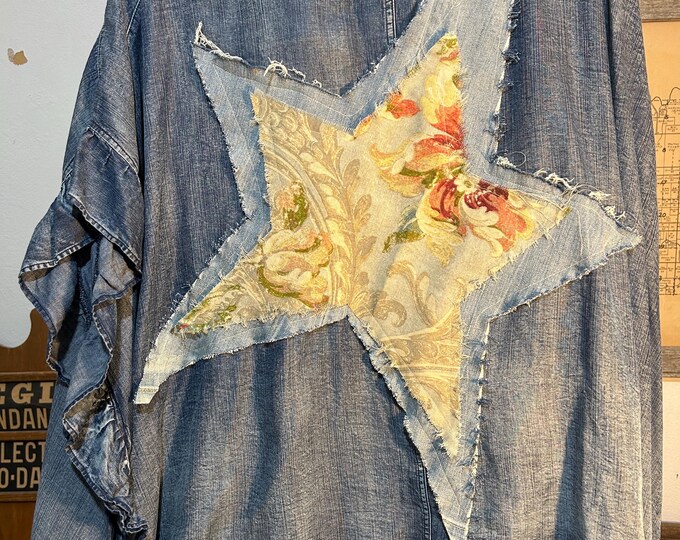 Upcycled Denim Topper/cardi/, Refashioned Denim Cardigan, Star Cardigan ...