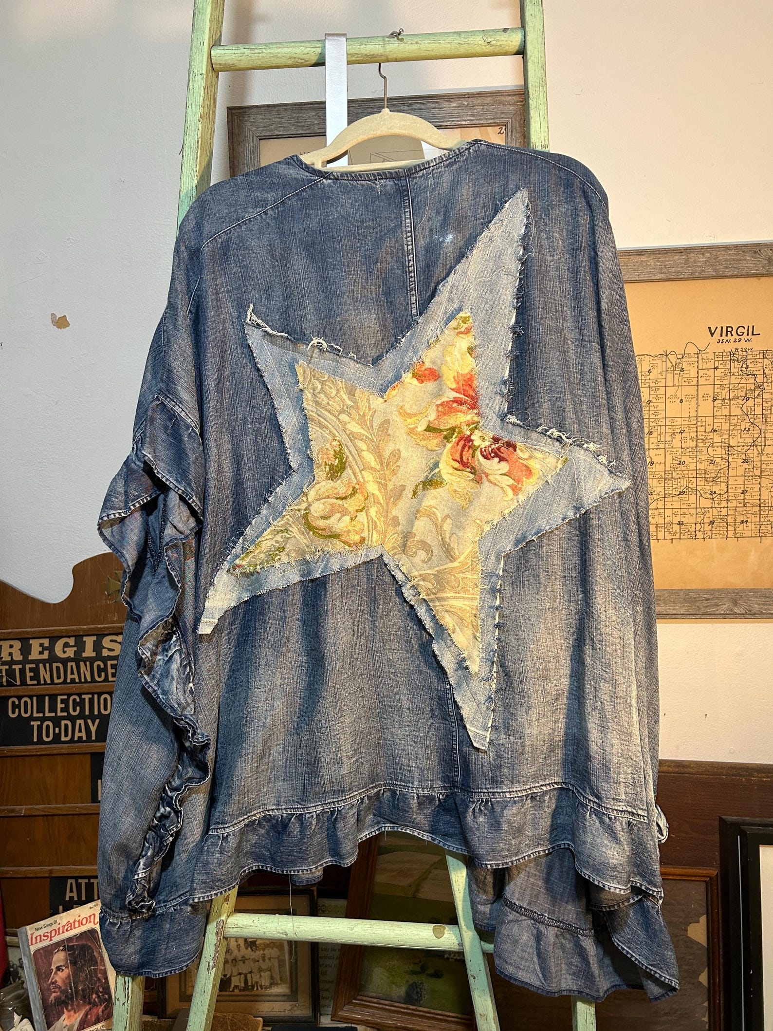 Upcycled Denim Topper/cardi/, Refashioned Denim Cardigan, Star Cardigan ...