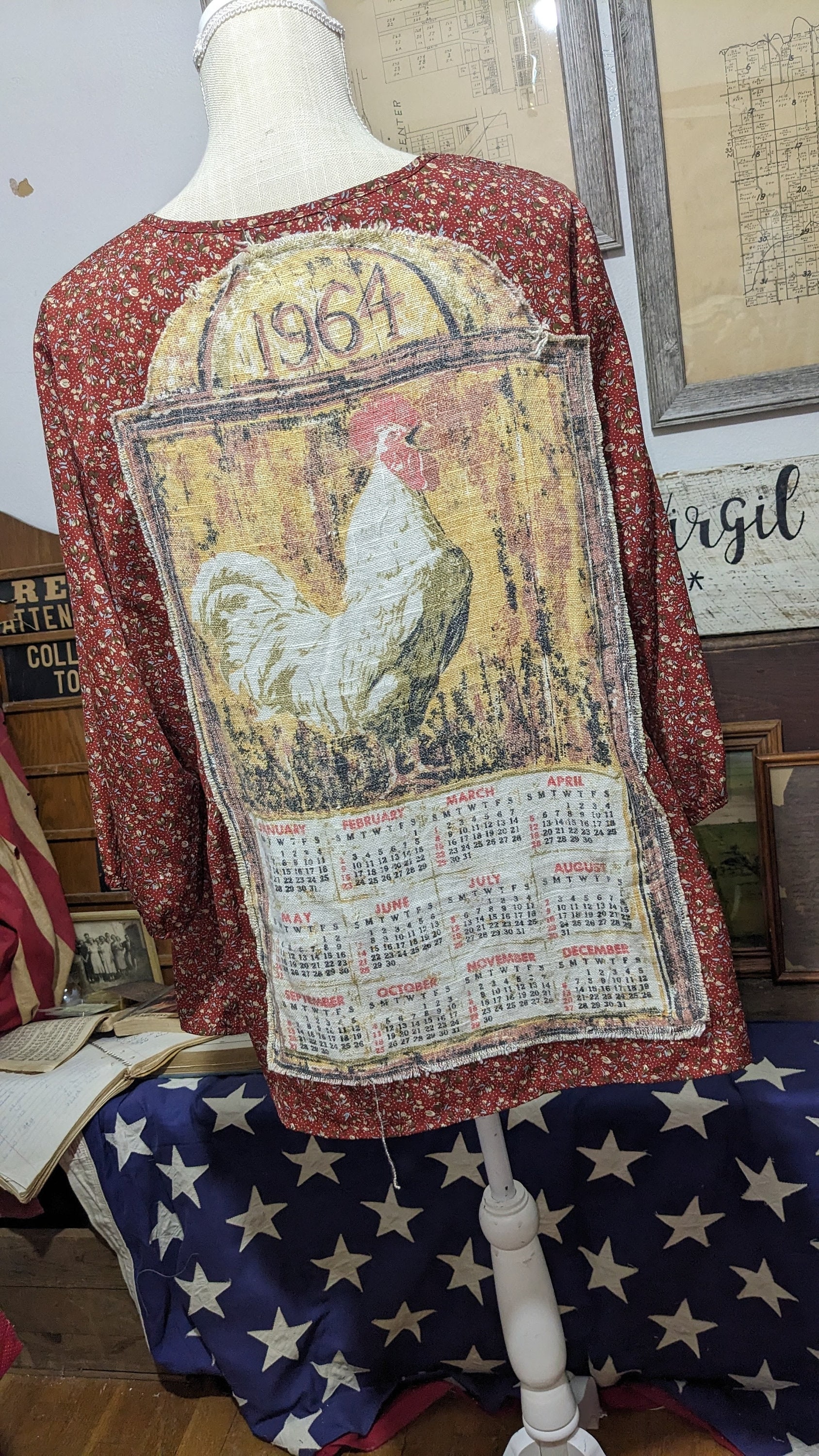 Vintage Calendar, Vintage Fabric Calendar, Upcycled Blouse, Floral Top ...