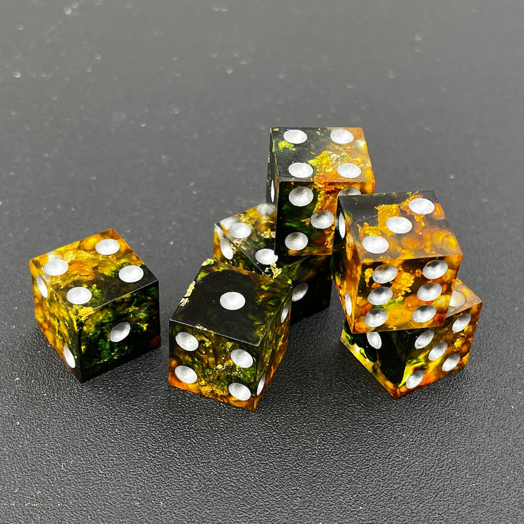 Set of 2 OR 6 - Handmade Dice “golden Light” Green and Yellow, Resin ...