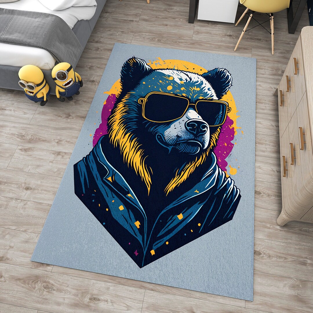 Vibrant Bear With Cool Glasses Animal Rug Custom Design Rugs Gift Rugs ...