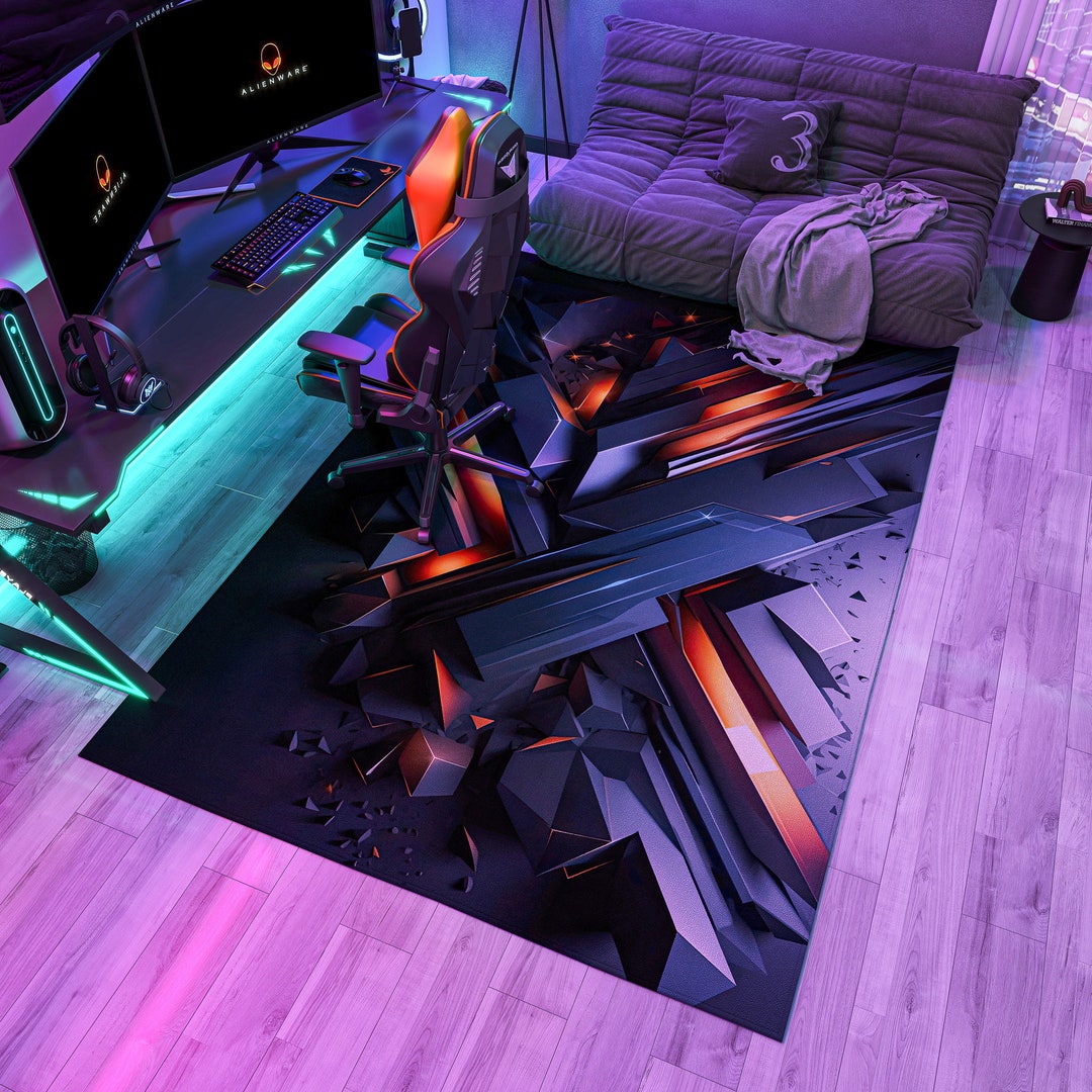 Abstract 3D Area Rug for Game Room, 3D Illusion Rug, Game Themed Rug ...
