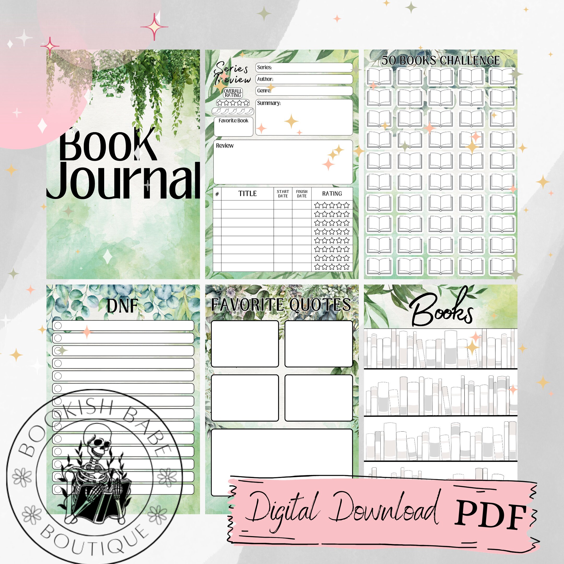 Green Reading Journal Printable, Book Reading Planner, Reading ...