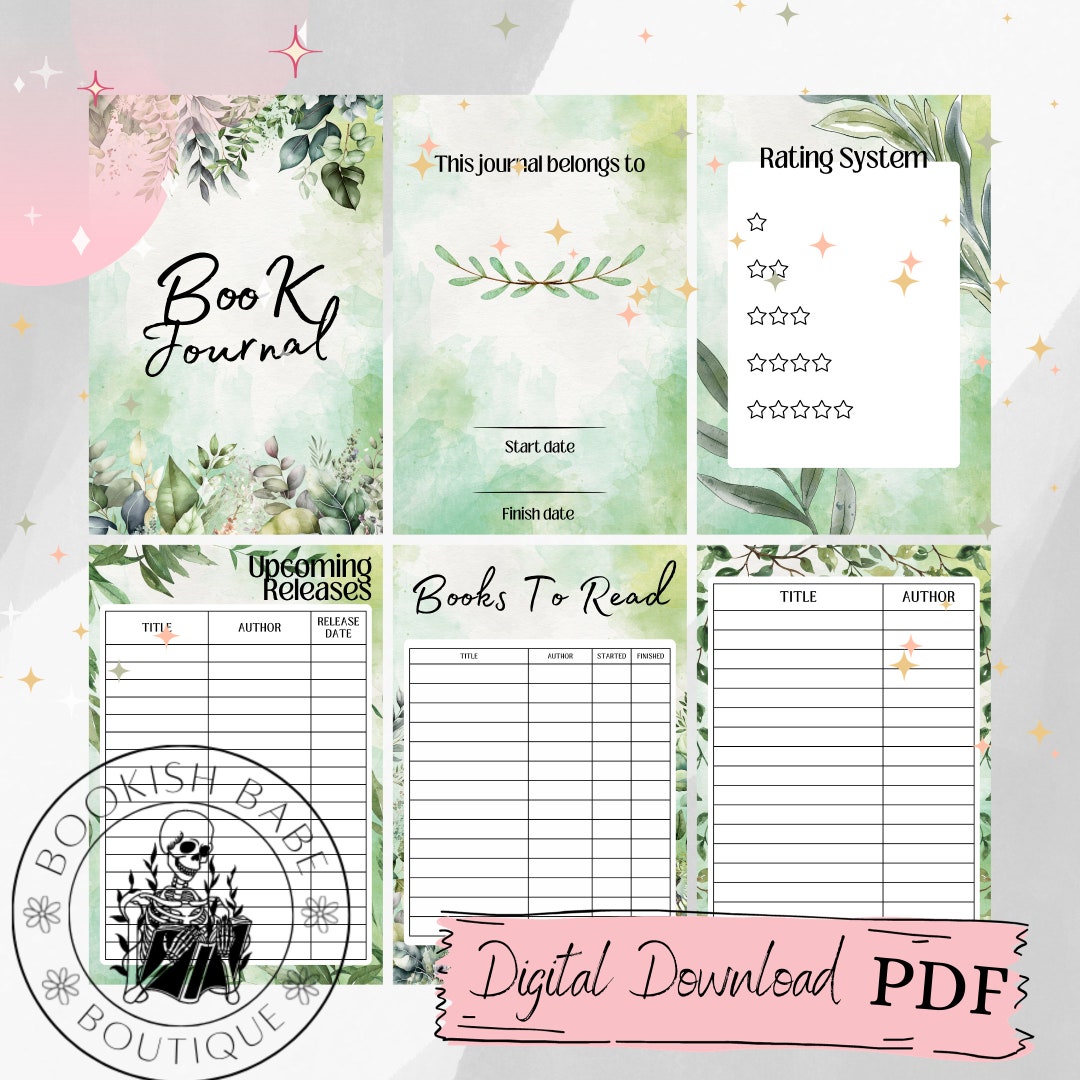 Green Reading Journal Printable, Book Reading Planner, Reading ...