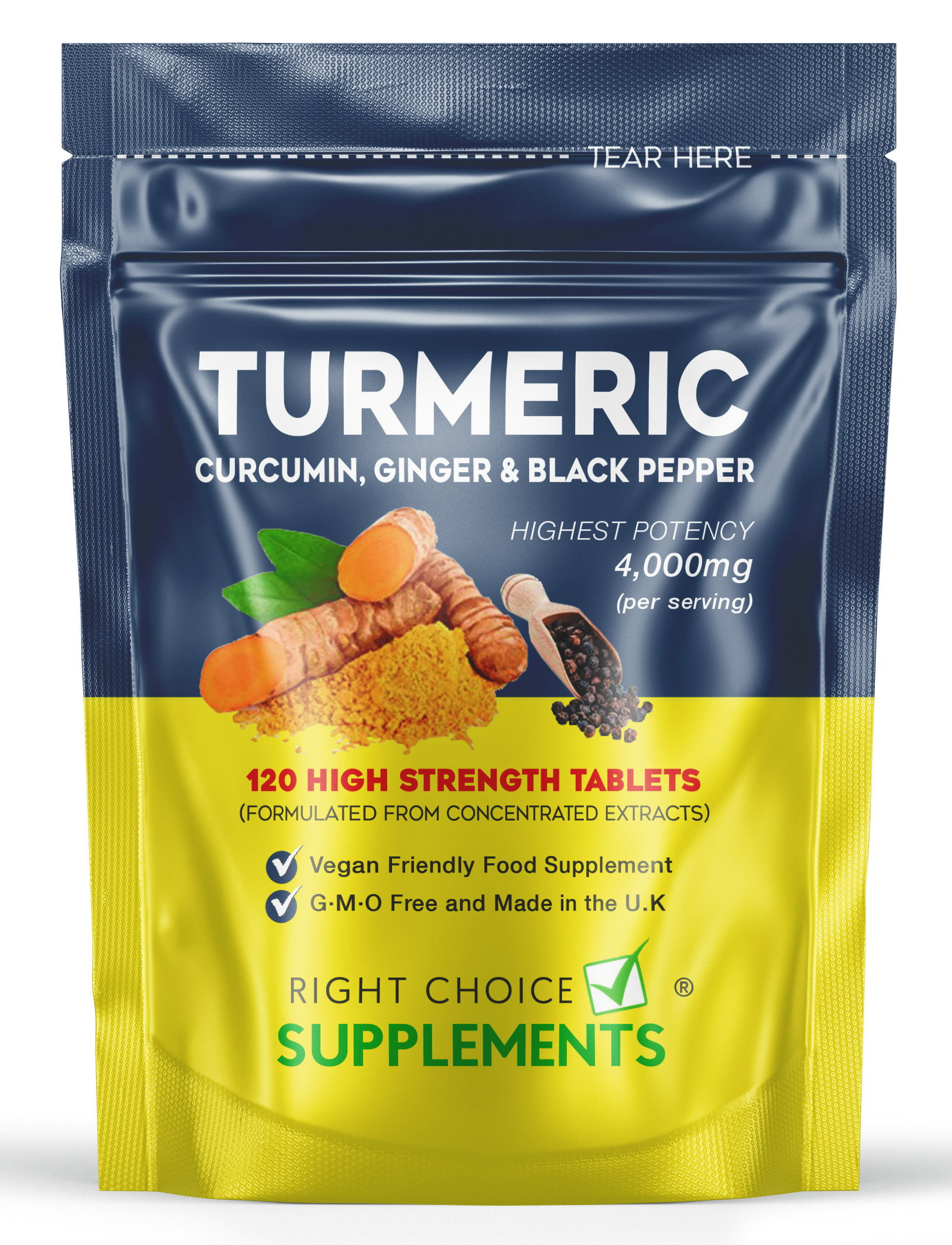 Turmeric Tablets 4000mg + Ginger + Black Pepper | 120 Tablets - UK ...
