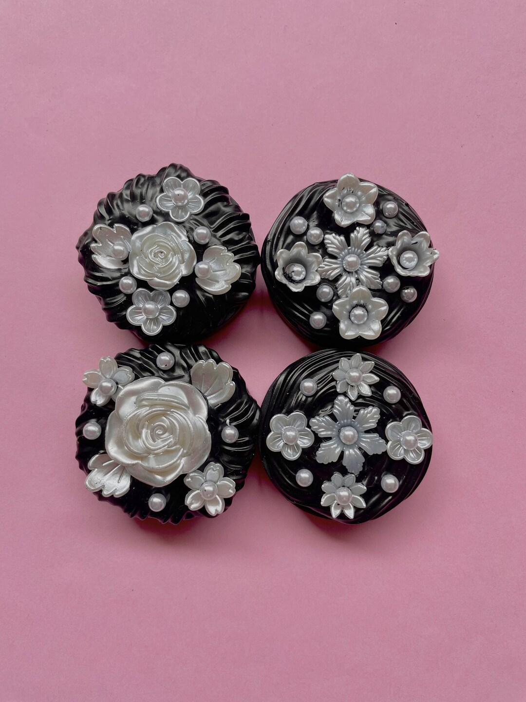 Single Black White Floral Flower Decoden Popsocket Phone Grip - Etsy