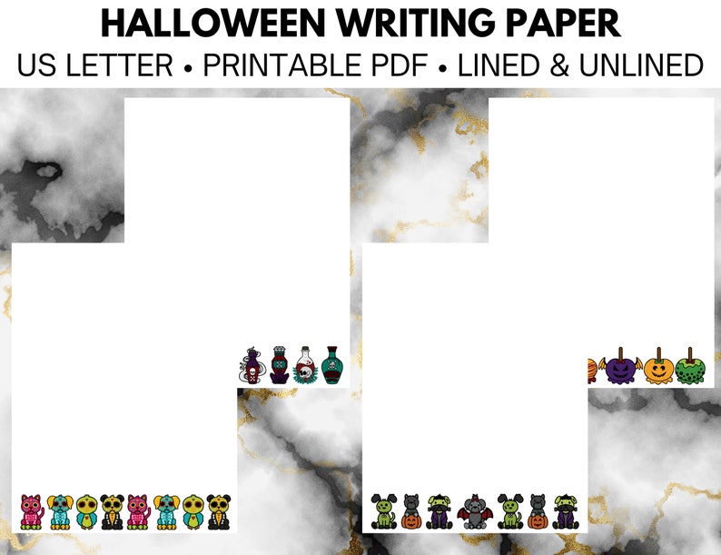 Halloween Writing Paper Printable | Bundle of 4 Designs | Lined Unlined ...