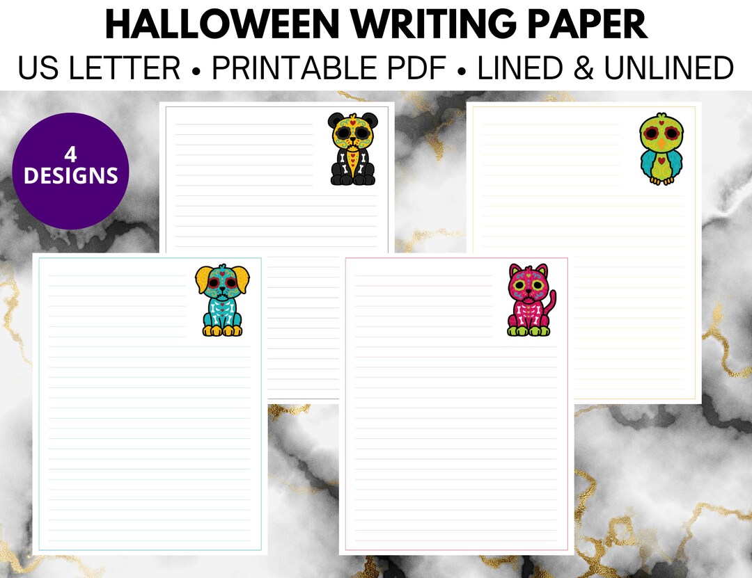 Halloween Writing Paper Printable Bundle of 4 Designs - Etsy