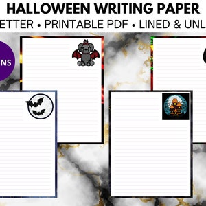 Halloween Writing Paper Printable | Bundle of 4 Designs | Lined Unlined ...