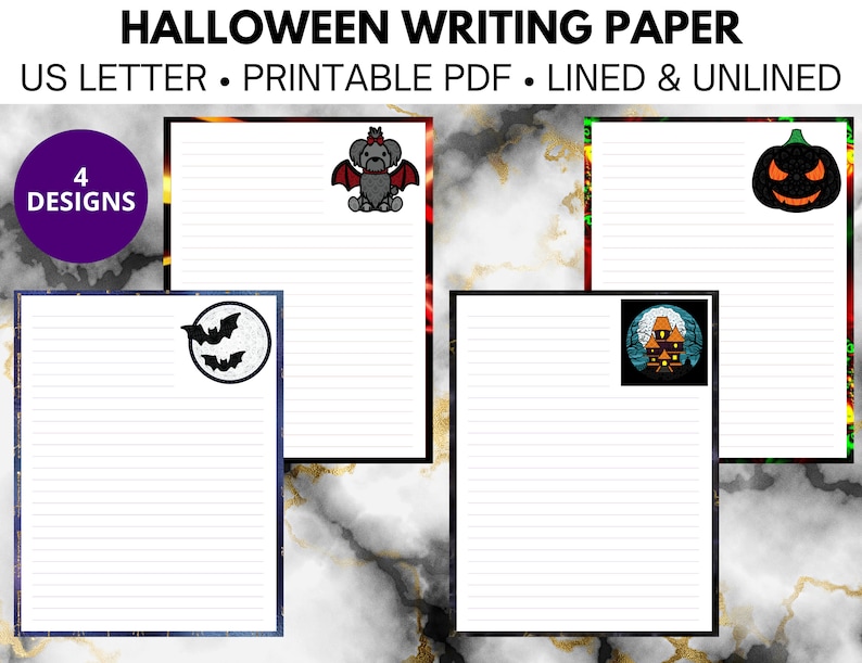 Halloween Writing Paper Printable | Bundle of 4 Designs | Lined Unlined ...
