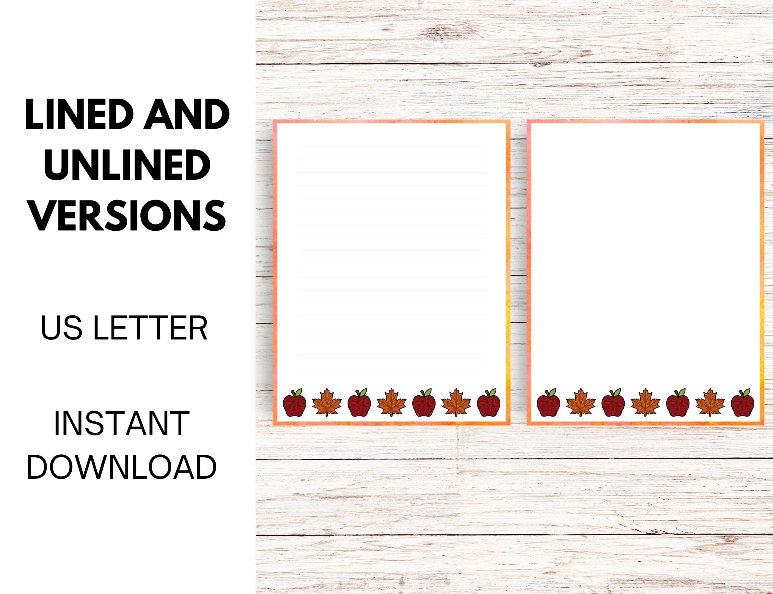 Fall Themed Writing Paper Printable | Bundle of 4 Designs | Lined ...