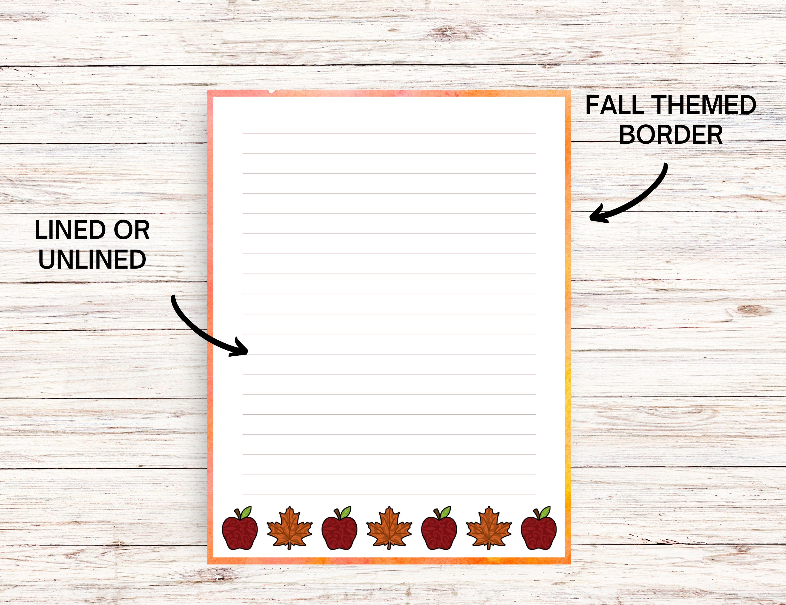 Fall Themed Writing Paper Printable | Bundle of 4 Designs | Lined ...