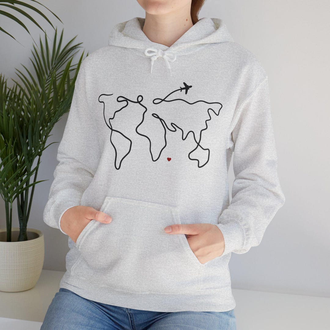 Traveler's World Map Outline Heavy Blend Hooded Sweatshirt, Wanderlust ...