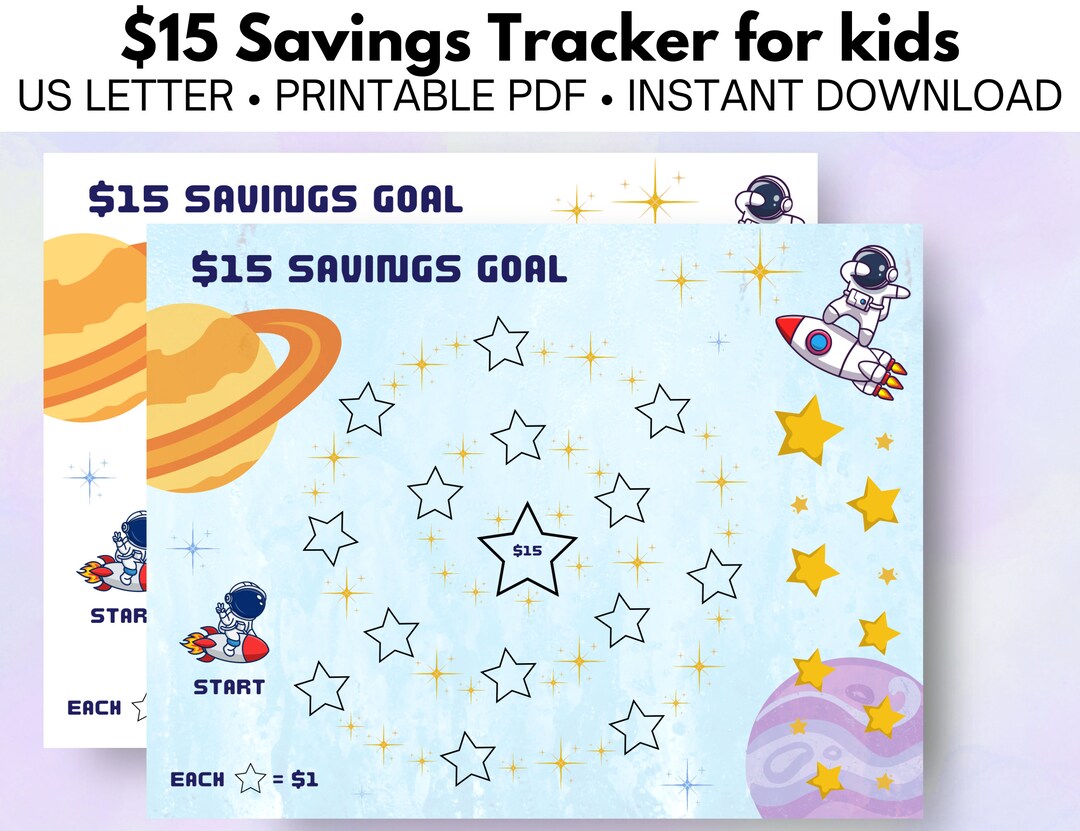 Kids Savings Tracker – Space Theme, 15 Dollar Goal (printable PDF) - Etsy