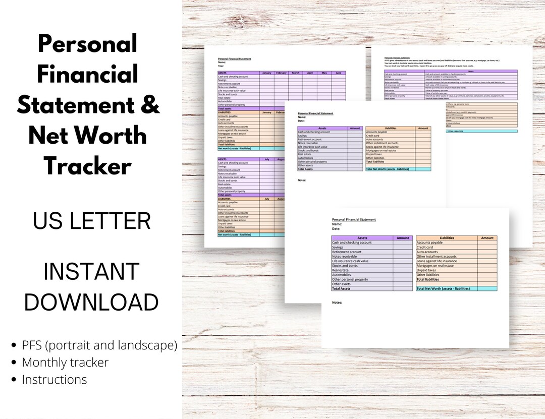 PFS Printable - Personal Financial Statement & Net Worth Monthly ...