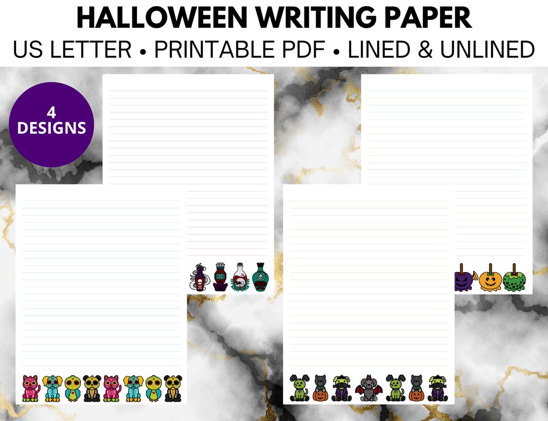 Halloween Writing Paper Printable | Bundle of 4 Designs | Lined Unlined ...