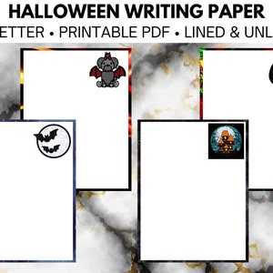 Halloween Writing Paper Printable | Bundle of 4 Designs | Lined Unlined ...