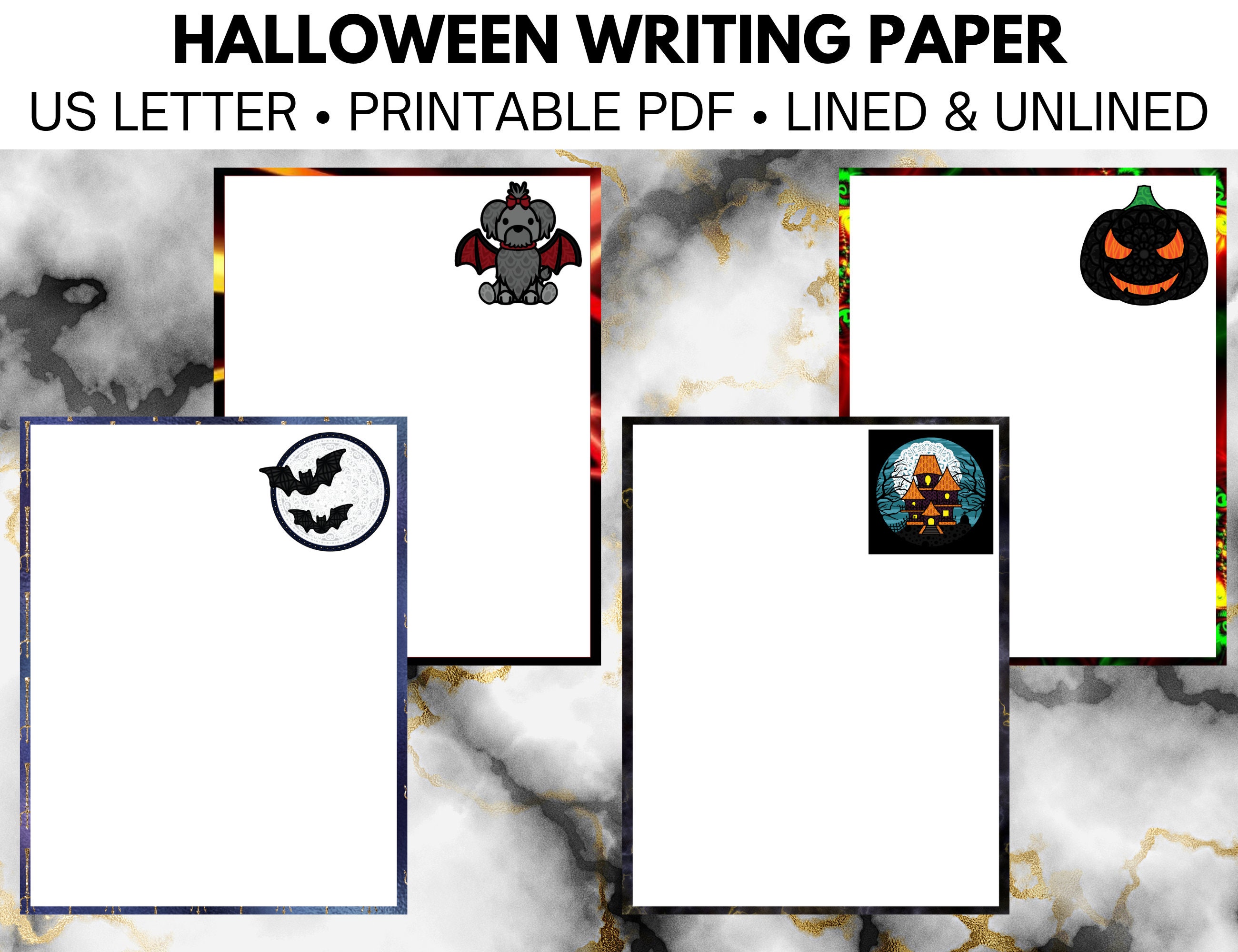 Halloween Writing Paper Printable | Bundle of 4 Designs | Lined Unlined ...