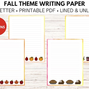Fall Themed Writing Paper Printable | Bundle of 4 Designs | Lined ...