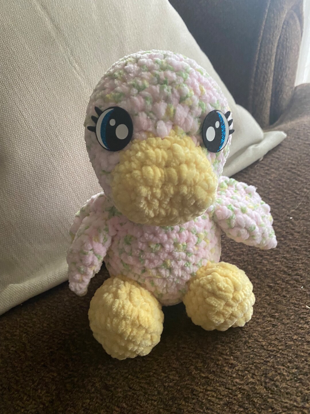 Pink Floral Crochet Duck, Handmade Bird Stuffed Animal, Amigurumi Baby ...