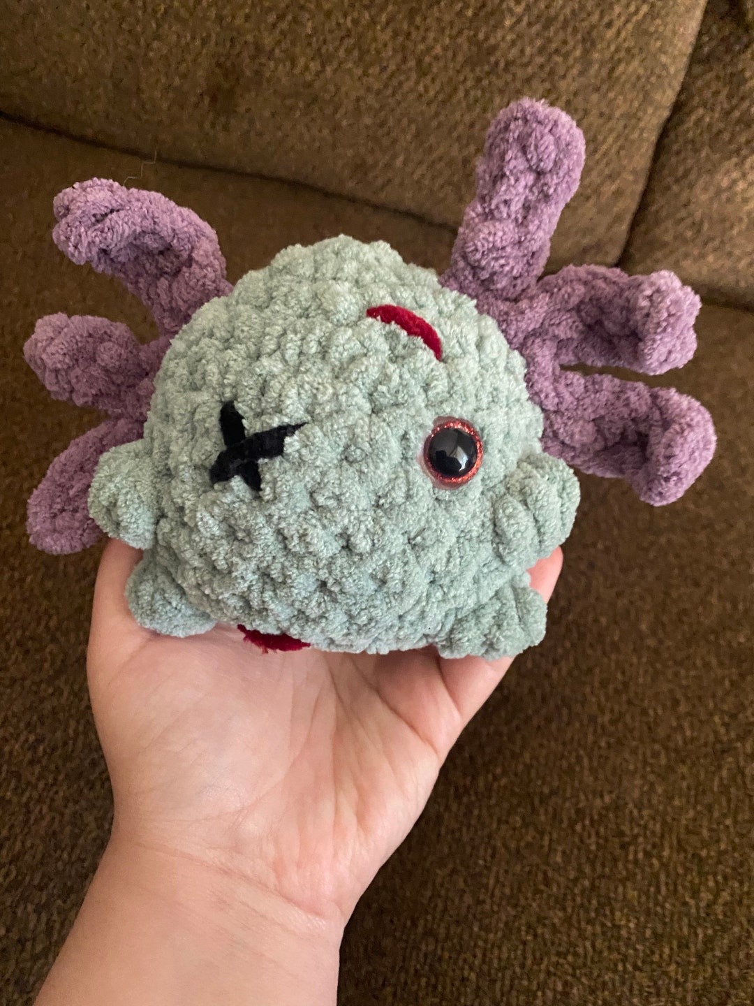 Zombie Axolotl Halloween Plushie, Crochet Undead Car Companion, Spooky ...