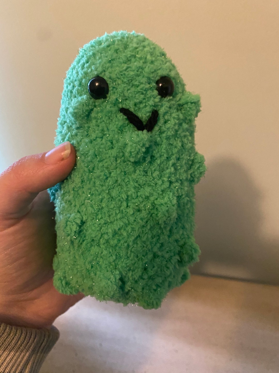 Green Sparkly Pickle Plushie, Cucumber Stress Buddy Handmade Gift, Small Pickle Merch, Pickle ...
