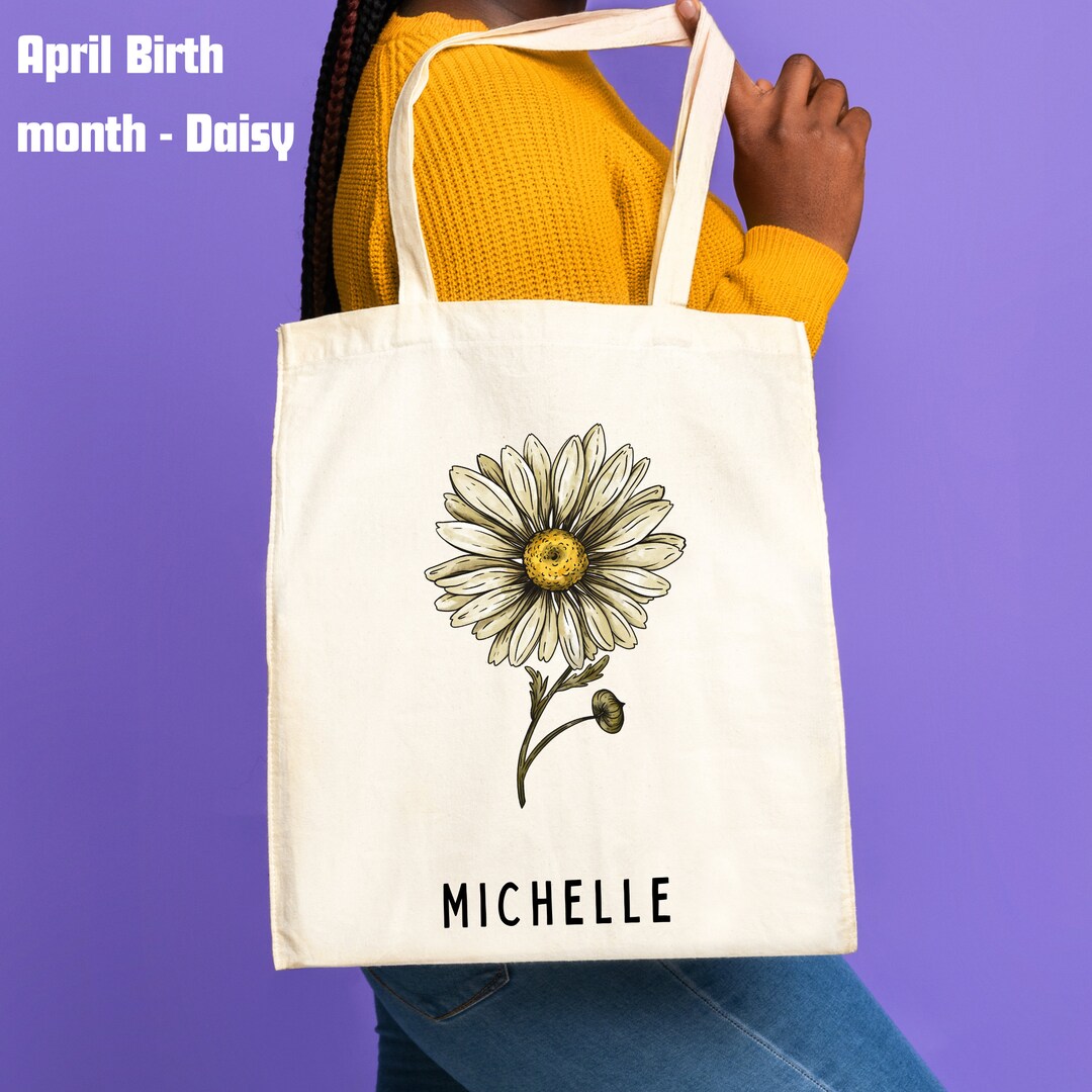 Custom Birth Flower Gift Daisy Month Tote Bag Personalized Canvas Tote ...