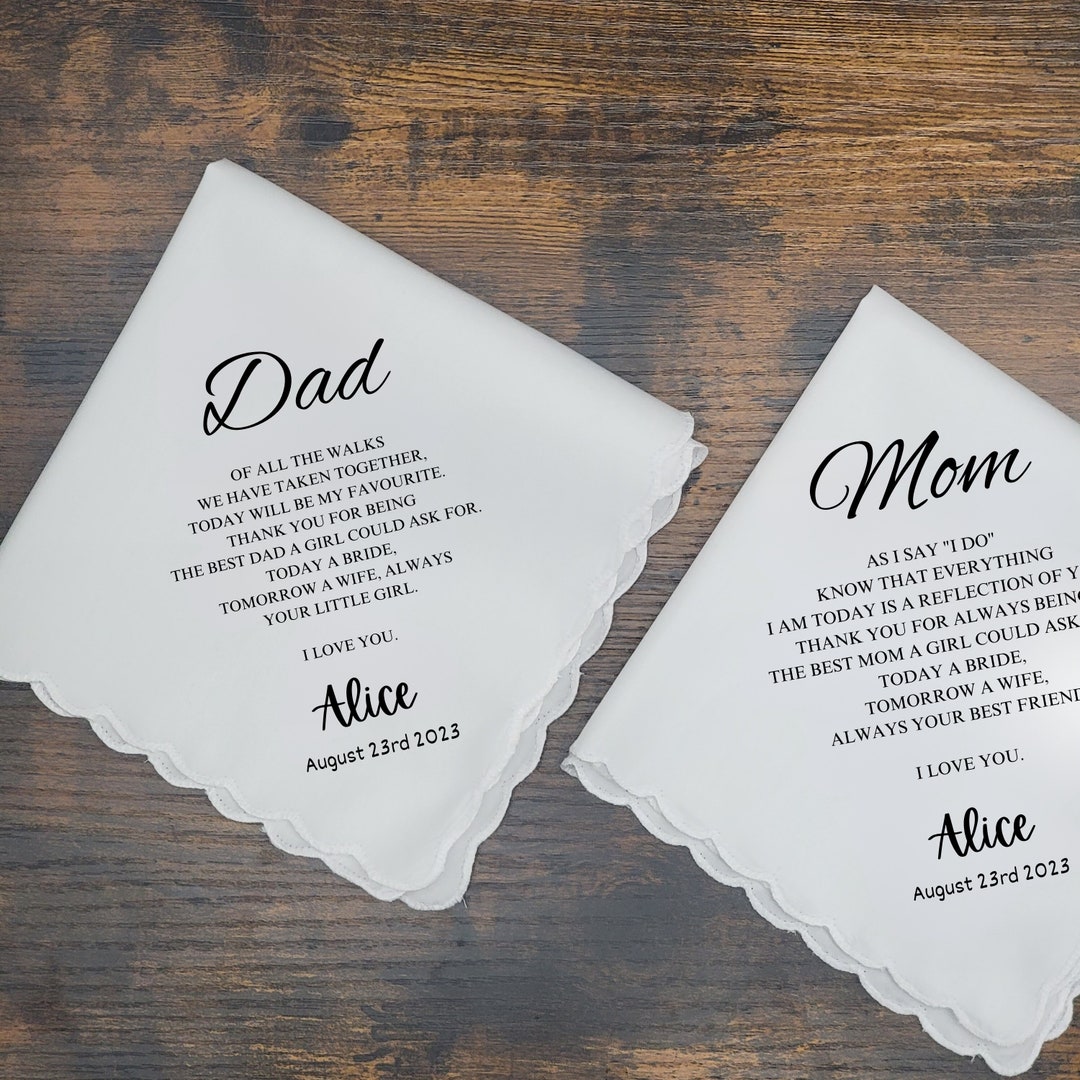 Personalized Wedding Handkerchief, Parents of Bride Gift, Wedding Gift ...