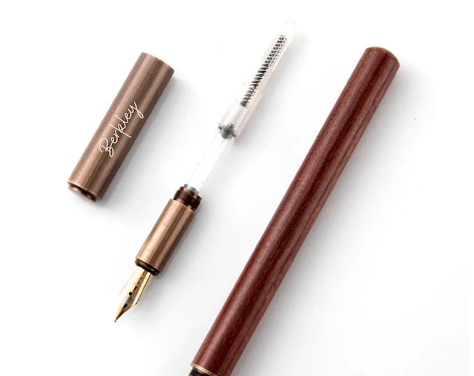 Retro Sandalwood Bronze Personalized Fountain Pen 0.5mm Luxury Wooden ...