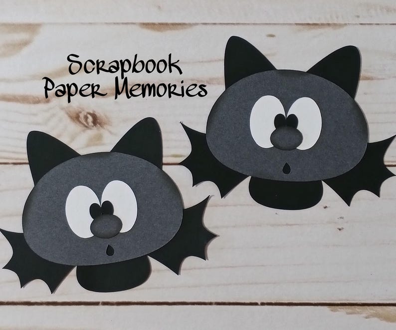 Premade Paper Pieces, Scrapbook Pieces, Set of 2 Bats, Halloween Theme ...