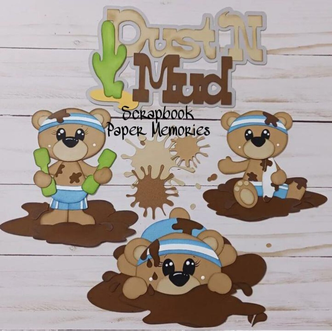 Premade Paper Pieces, Mud Theme, Bears, Set of 4 Pieces, Dirty and Mud ...