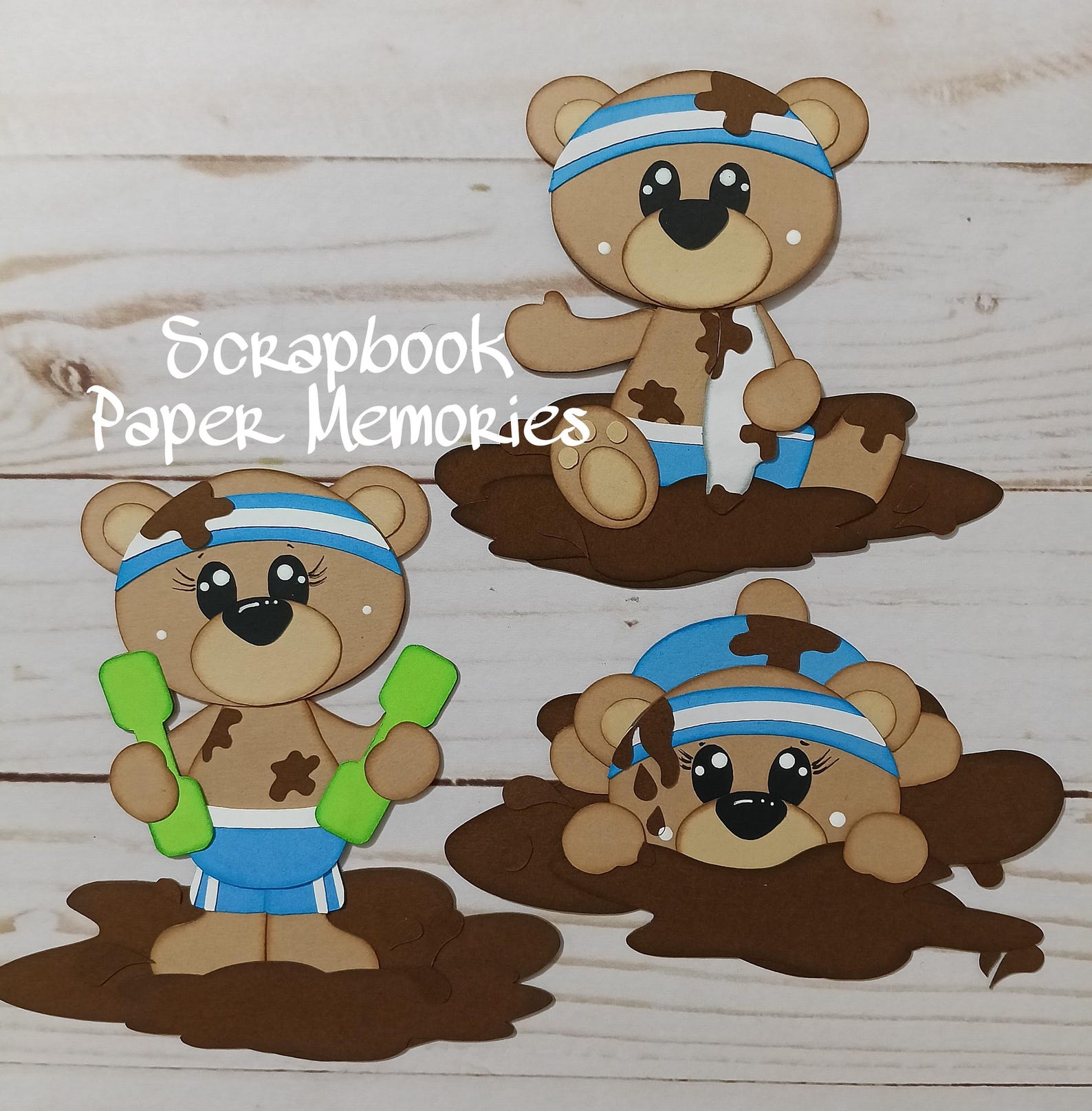 Premade Paper Pieces, Mud Theme, Bears, Set of 3 Pieces, Dirty and Mud ...