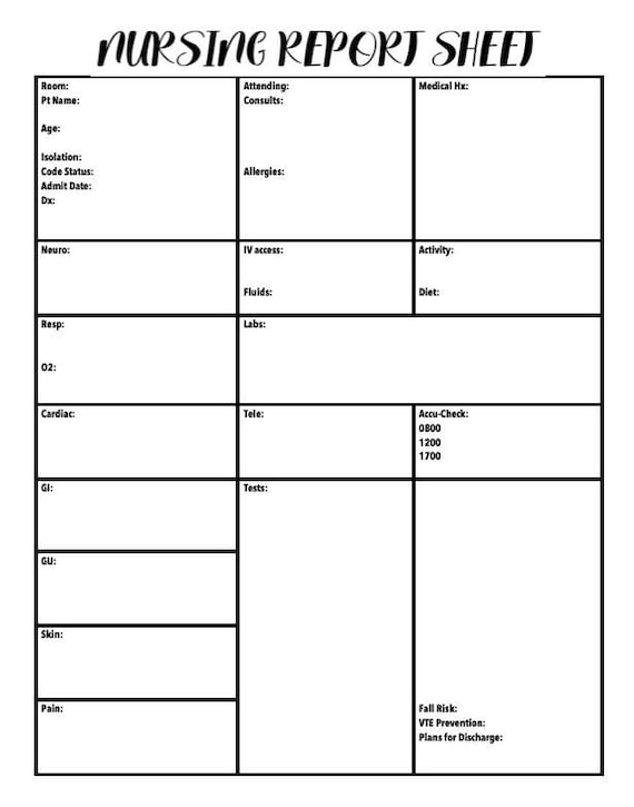 Medsurg Nursing Shift Report Sheet - Etsy