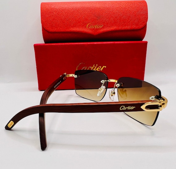 Cartier Wooden Sunglasses, Wood Temples Gold Rimless … - Gem