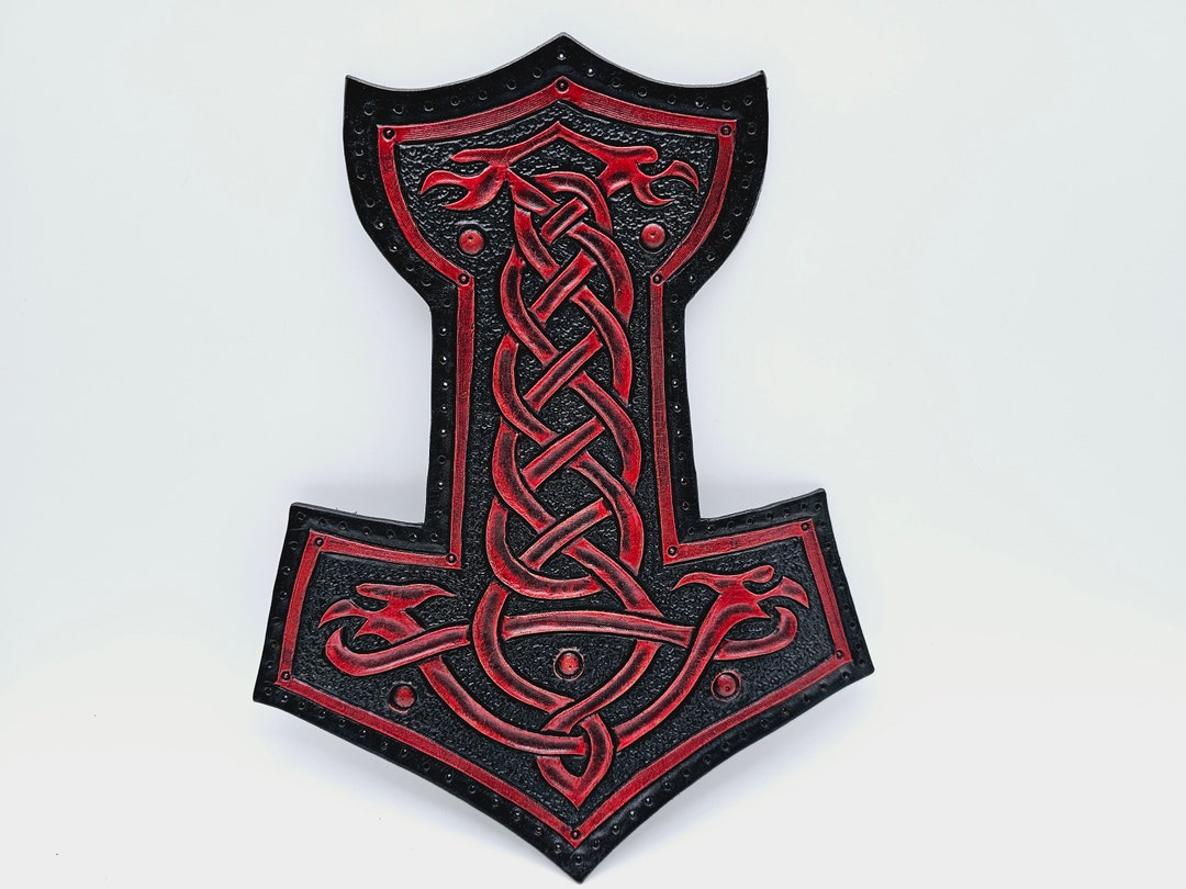 Handmade Thors Hammer Red Leather Back Patch 100% Real Leather - Etsy