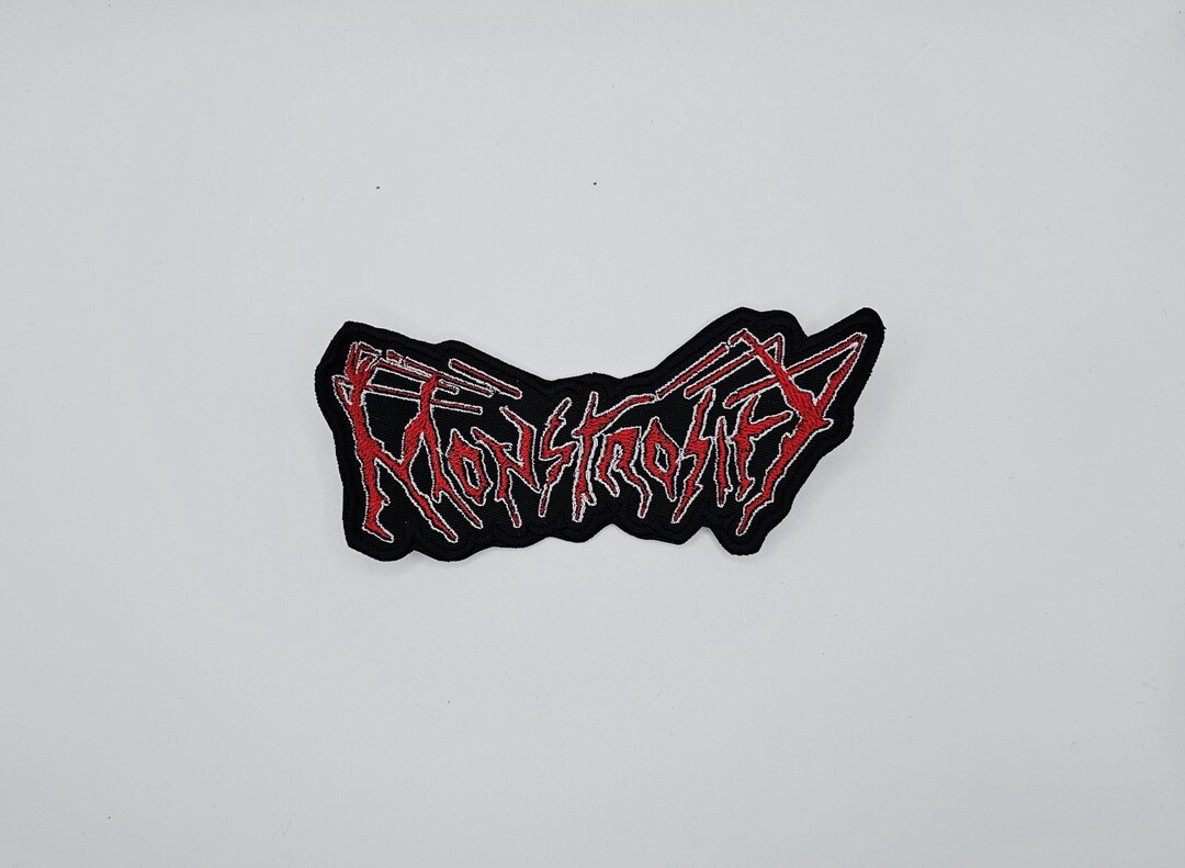 Monstrosity White and Red Logo Shaped Border Embroidered Patch - Etsy