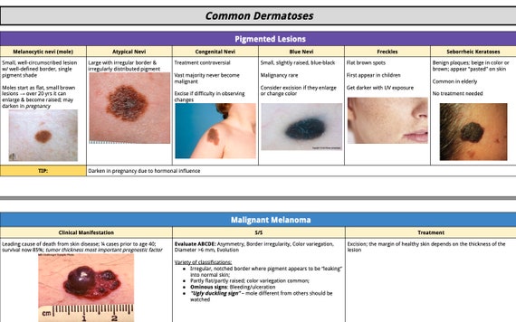Types Of Skin Lesions Chart