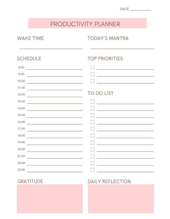 Printable Daily Productivity Planner - Etsy